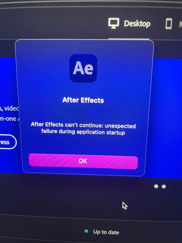 Mengatasi error after effects can't continue unexpected failure startup mac